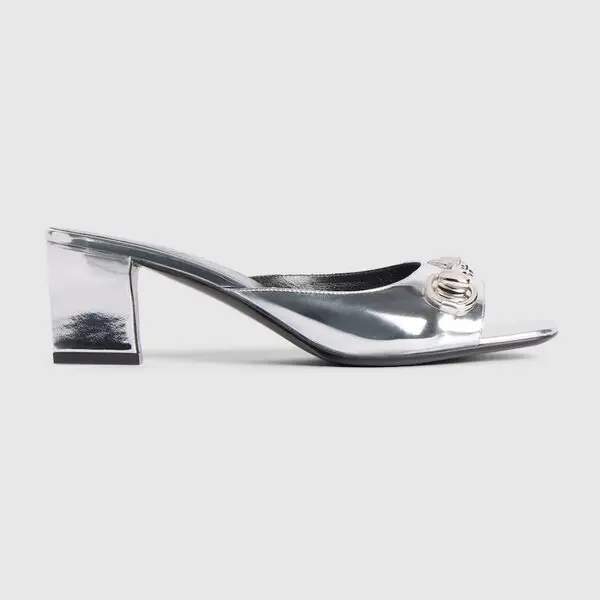 Gucci Signora Slide Sandal In Metallic Leather - Silver