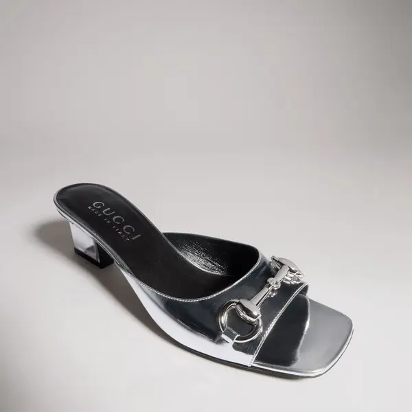 Gucci Signora Slide Sandal In Metallic Leather