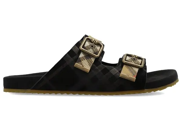 Burberry Check Buckled Slides - Black