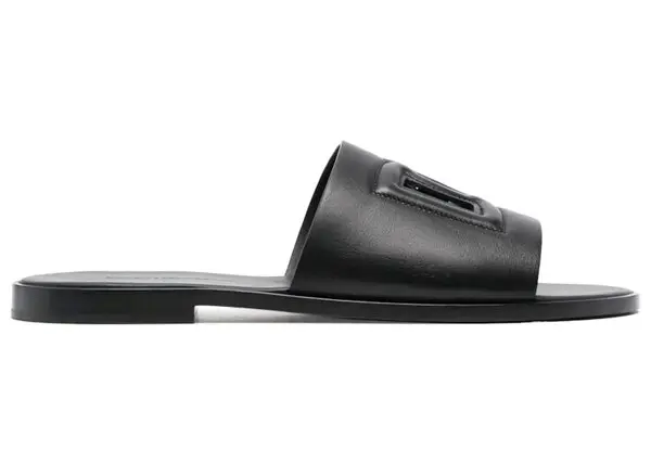 Dolce & Gabbana Leather Dg Cutout Slides - Black