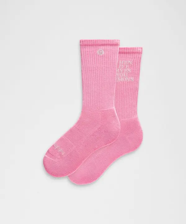 Lululemon Crew Socks With Arch Support And Cushioning - Candy Cloud/white