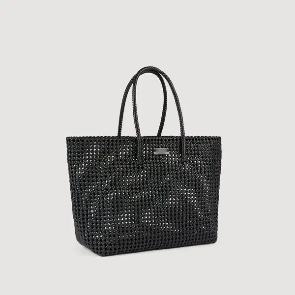 Sandro Woven Tote Bag With Logo Patch