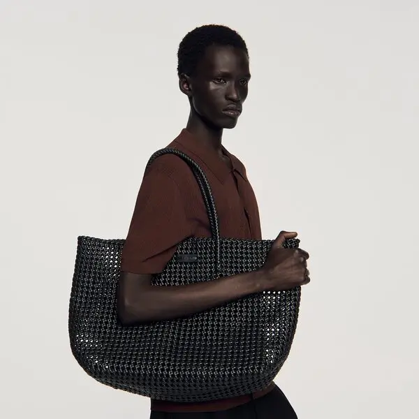 Sandro Woven Tote Bag With Logo Patch
