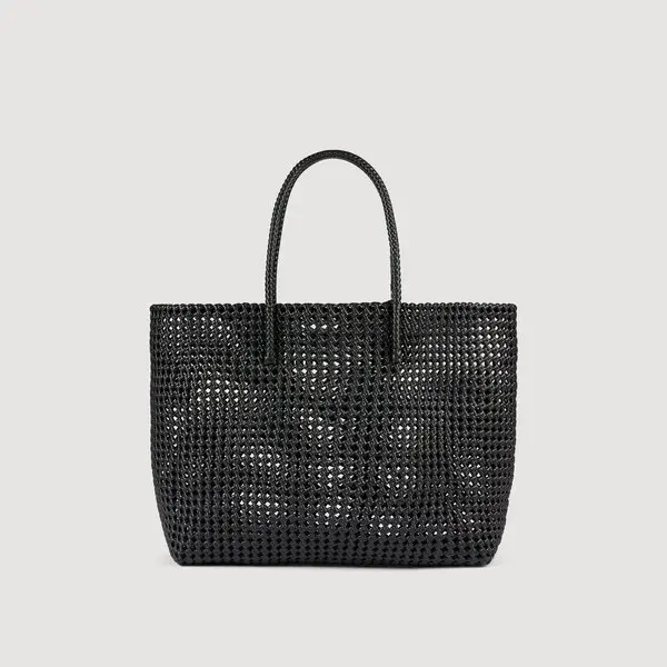 Sandro Woven Tote Bag With Logo Patch
