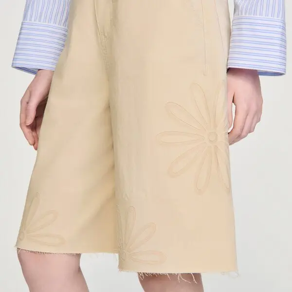 Sandro Cotton Bermuda Shorts With Flower Applique