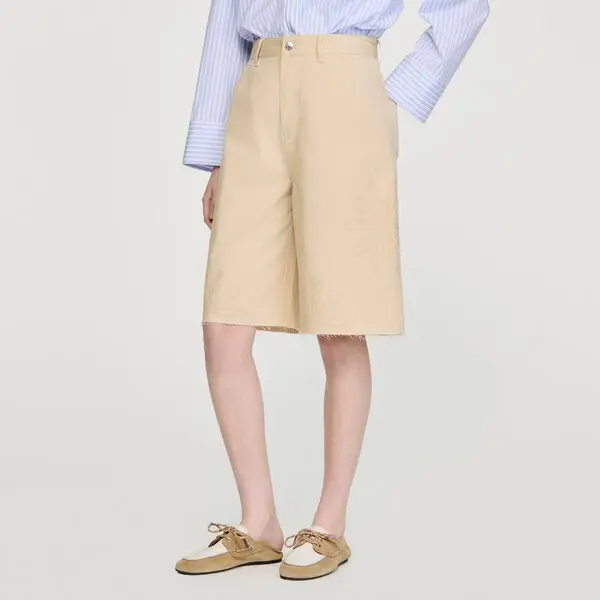 Sandro Cotton Bermuda Shorts With Flower Applique