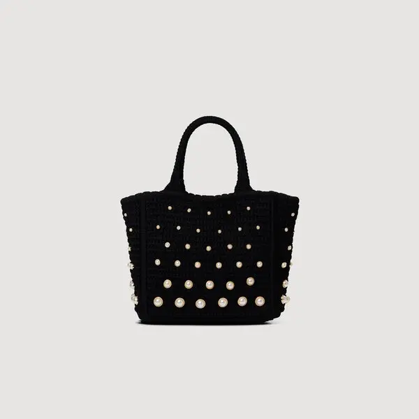 Sandro Beaded Crochet Top Handle Bag
