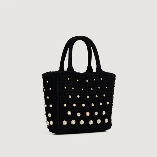 Sandro Beaded Crochet Top Handle Bag