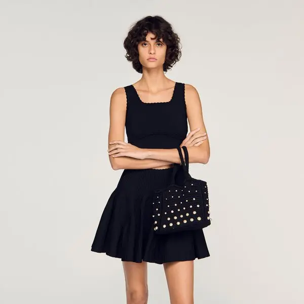 Sandro Beaded Crochet Top Handle Bag