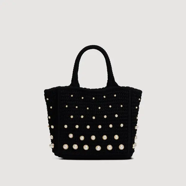 Sandro Beaded Crochet Top Handle Bag