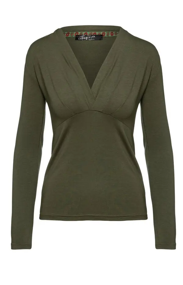 CONQUISTA Micromodal Elastane Jersey Wrap Top - Green