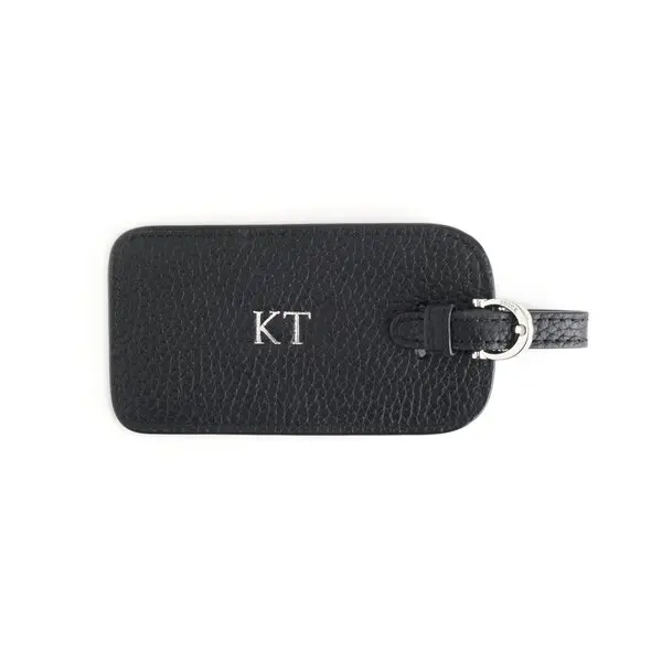ROYCE NEW YORK Signature Full Grain Leather Luggage Tag With Tone Hardware - Black