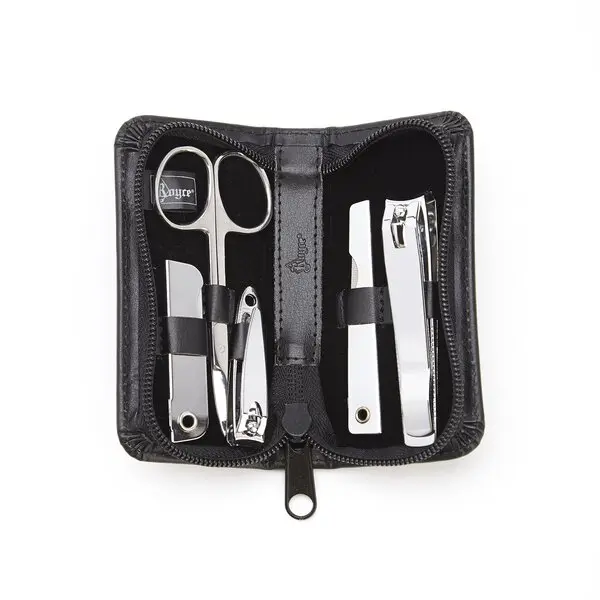 ROYCE NEW YORK Compact Manicure Grooming Kit In Genuine Leather Case - Black-bonded