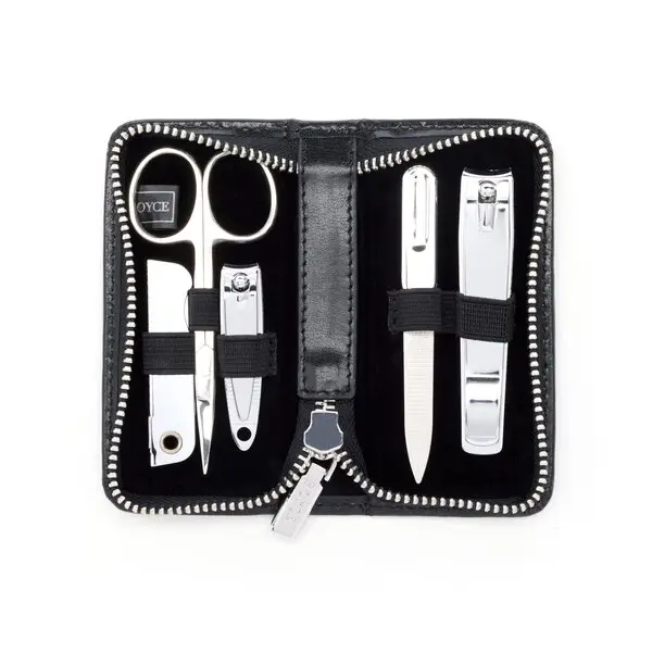 ROYCE NEW YORK Compact Manicure Grooming Kit In Genuine Leather Case - Black