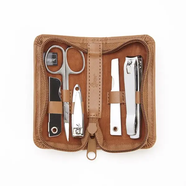 ROYCE NEW YORK Compact Manicure Grooming Kit In Genuine Leather Case - Tan