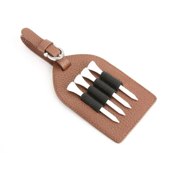 ROYCE NEW YORK Pebble Grain Leather Golf Tee Holder With Silver Tone Buckle - Tan