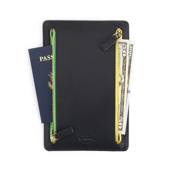 ROYCE NEW YORK Rfid Blocking Four Zip Travel Organizer - Black-smooth
