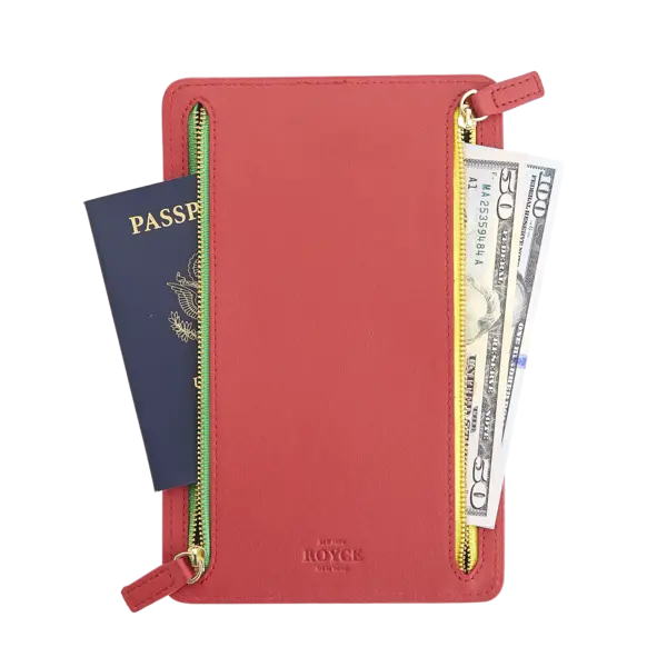 ROYCE NEW YORK Rfid Blocking Four Zip Travel Organizer - Red