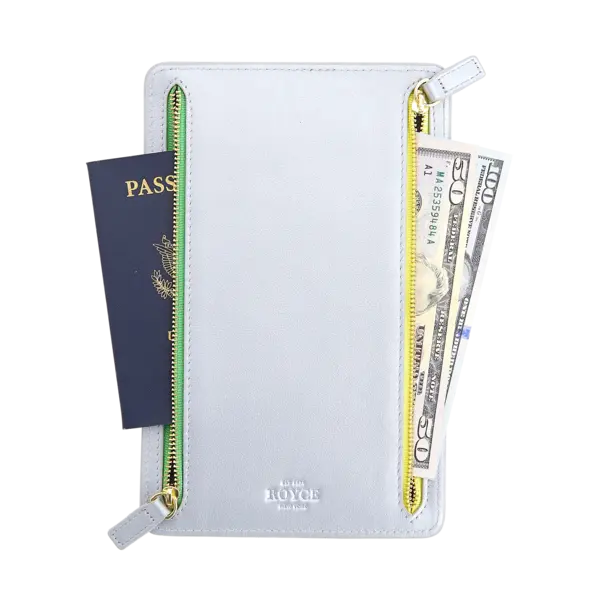 ROYCE NEW YORK Rfid Blocking Four Zip Travel Organizer - Silver