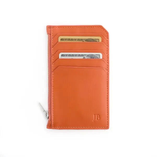 ROYCE NEW YORK Zippered Credit Card Wallet - Orange