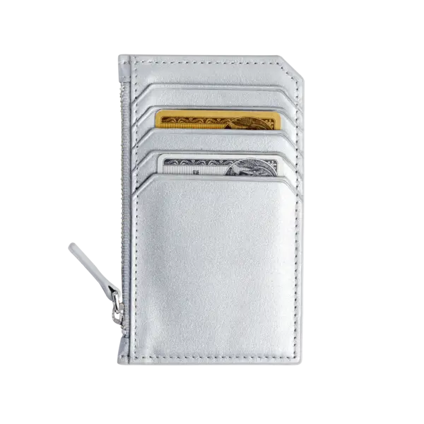 ROYCE NEW YORK Zippered Credit Card Wallet - Silver