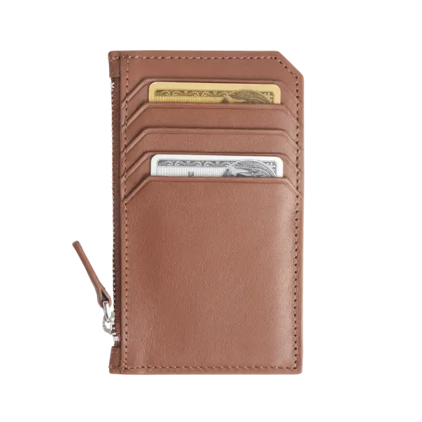 ROYCE NEW YORK Zippered Credit Card Wallet - Tan