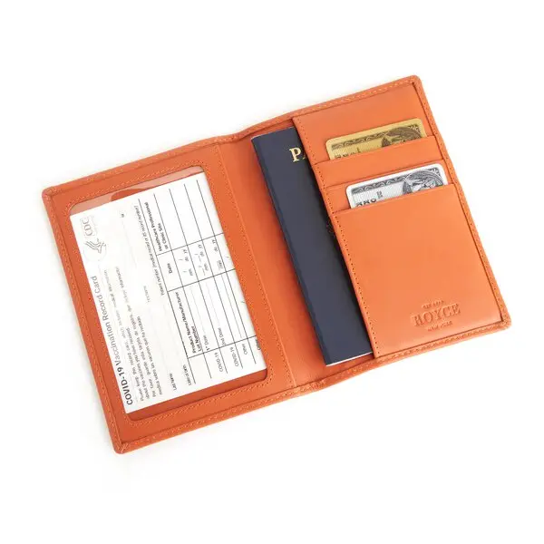 ROYCE NEW YORK Rfid Blocking Passport Cover With Card Slots - Orange