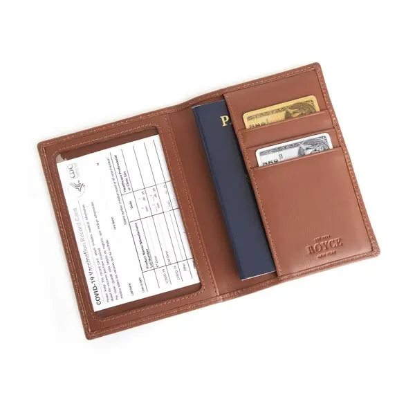 ROYCE NEW YORK Rfid Blocking Passport Cover With Card Slots - Tan