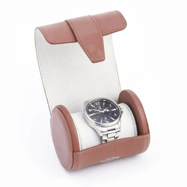 ROYCE NEW YORK Leather Single Watch Travel Roll - Tan