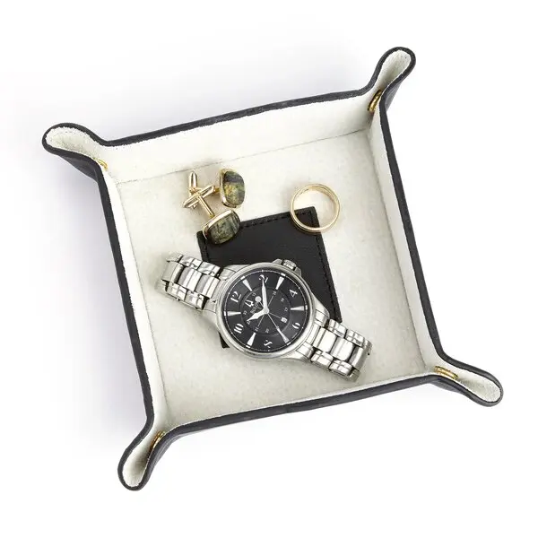 ROYCE NEW YORK Suede Lined Leather Valet Tray - Black