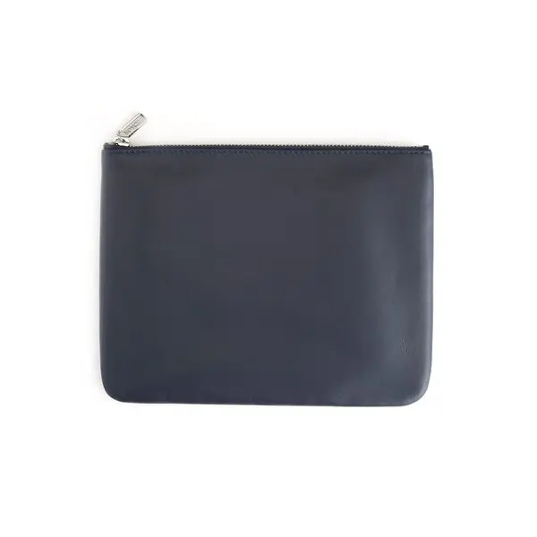 ROYCE NEW YORK Leather Zippered Organizer Pouch - Blue
