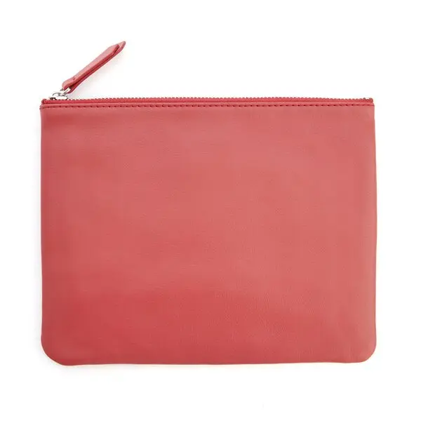 ROYCE NEW YORK Leather Zippered Organizer Pouch - Red