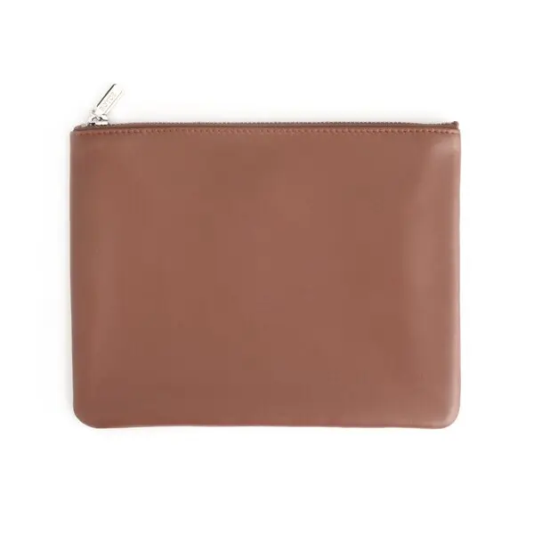 ROYCE NEW YORK Leather Zippered Organizer Pouch - Tan