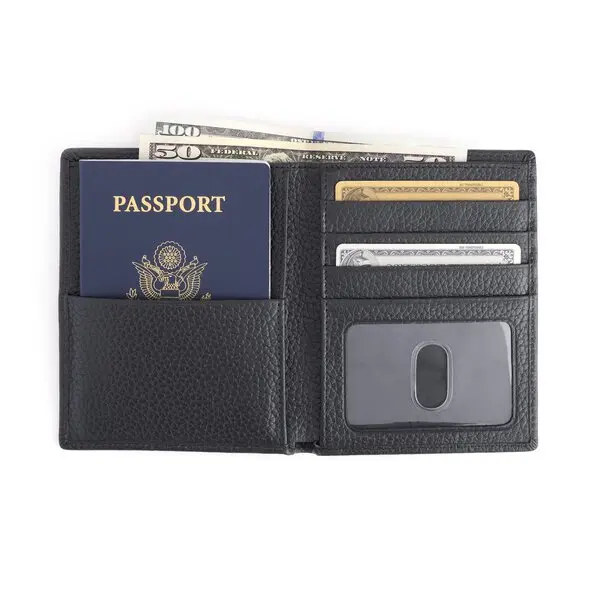 ROYCE NEW YORK Rfid Blocking Passport Travel Wallet - Black Pebble