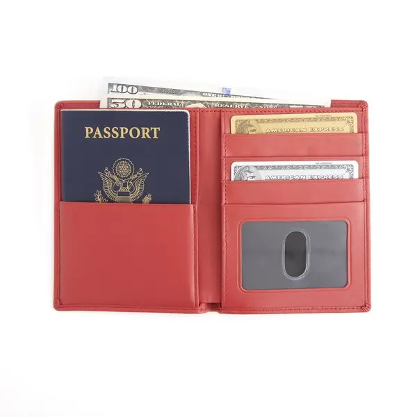 ROYCE NEW YORK Rfid Blocking Passport Travel Wallet - Red