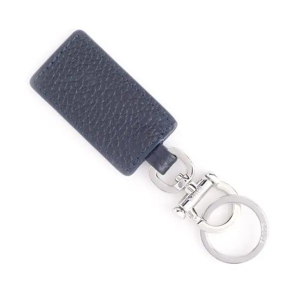 ROYCE NEW YORK Leather Key Organizer With Silver Tone Hardware - Blue-pebble