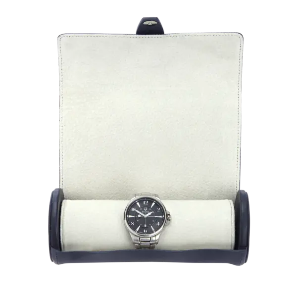 ROYCE NEW YORK Suede Lined Travel Watch Roll For 3 Watches - Blue