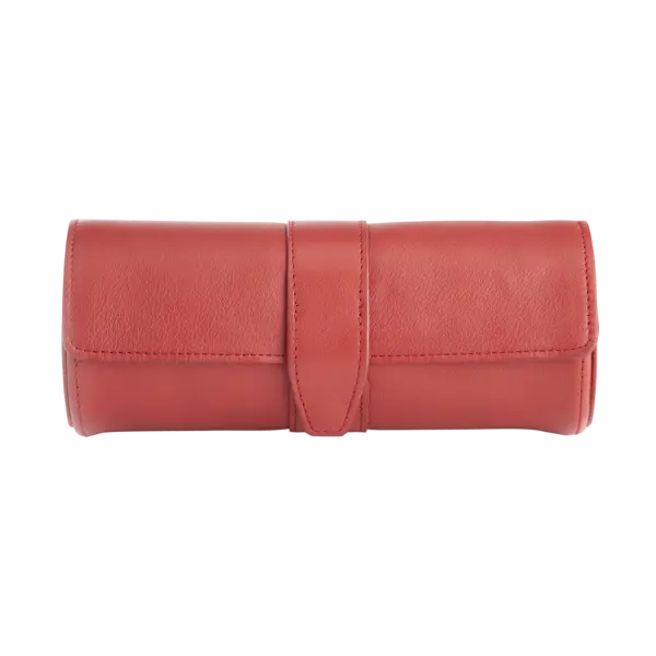 ROYCE NEW YORK Suede Lined Travel Watch Roll For 3 Watches - Red