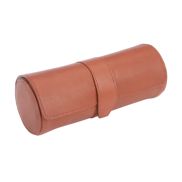 ROYCE NEW YORK Suede Lined Travel Watch Roll For 3 Watches - Tan