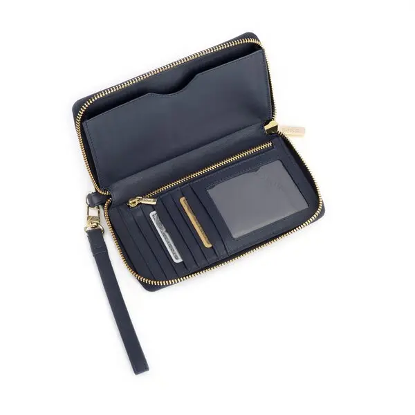 ROYCE NEW YORK Zippered Wristlet Wallet Rfid Blocking - Blue