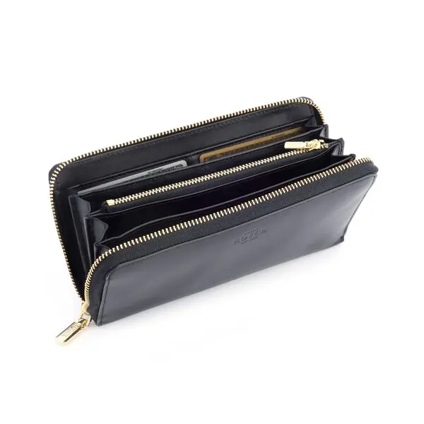 ROYCE NEW YORK Rfid Blocking Continental Zip Wallet - Black