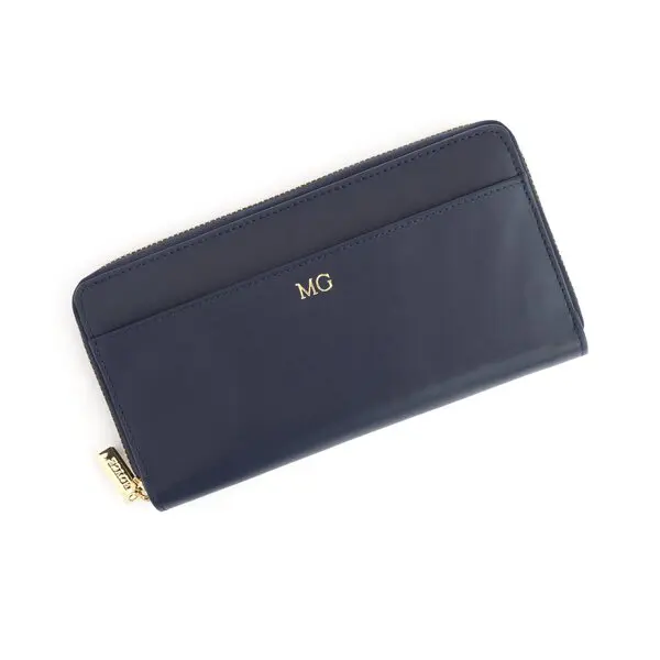 ROYCE NEW YORK Rfid Blocking Continental Zip Wallet - Blue