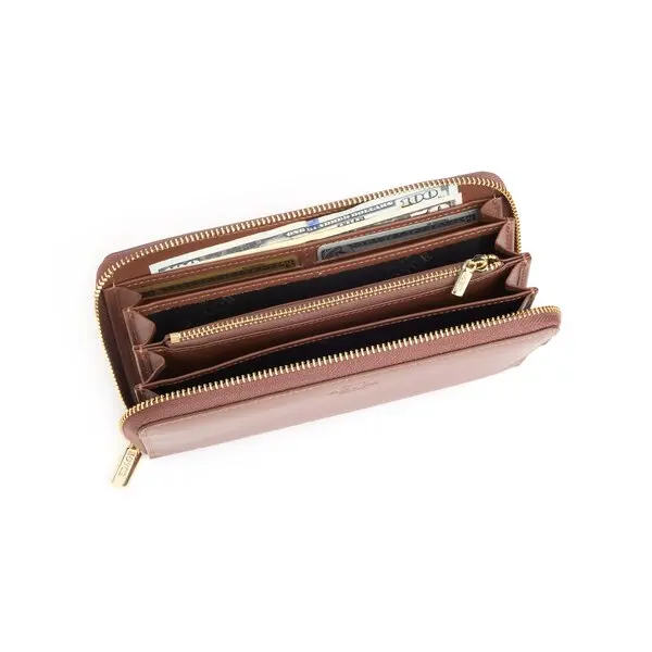 ROYCE NEW YORK Rfid Blocking Continental Zip Wallet - Tan