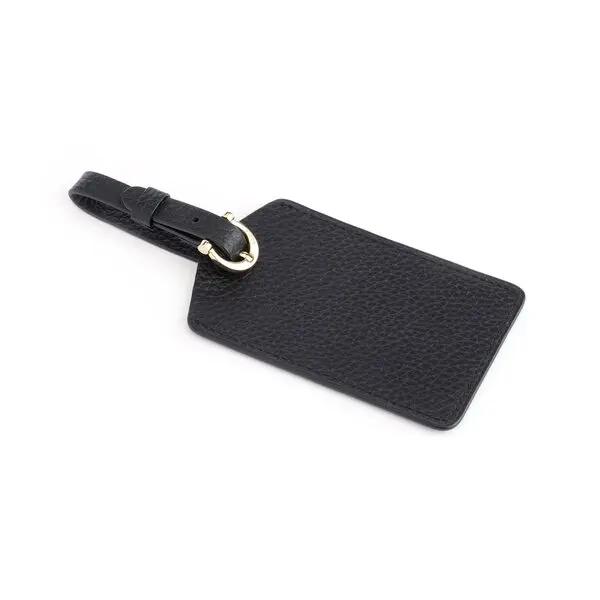 ROYCE NEW YORK Handcrafted Leather Luggage Tag With Privacy Flap - Black Pebble