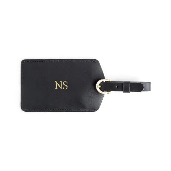 ROYCE NEW YORK Handcrafted Leather Luggage Tag With Privacy Flap - Black