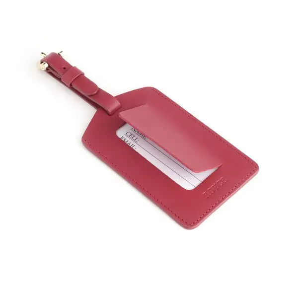 ROYCE NEW YORK Handcrafted Leather Luggage Tag With Privacy Flap - Red