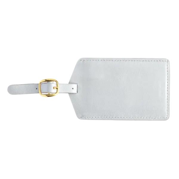 ROYCE NEW YORK Handcrafted Leather Luggage Tag With Privacy Flap - Silver