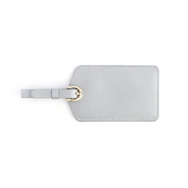 ROYCE NEW YORK Handcrafted Leather Luggage Tag With Privacy Flap - Silver