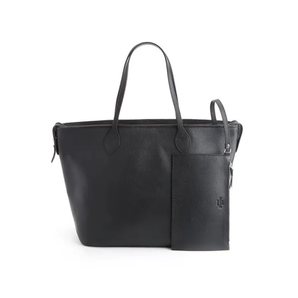 ROYCE NEW YORK Pebbled Grain Wide Tote Bag With Wristlet - Black