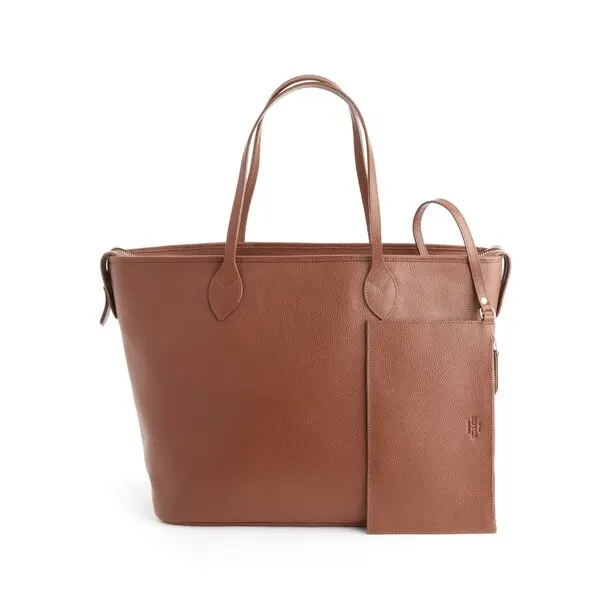 ROYCE NEW YORK Pebbled Grain Wide Tote Bag With Wristlet - Tan